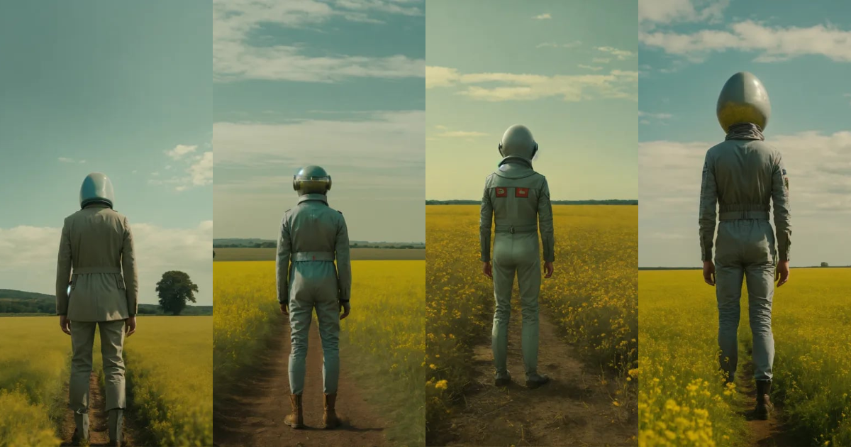 Lexica - A photographic film still of a grey alien standing in a vast ...