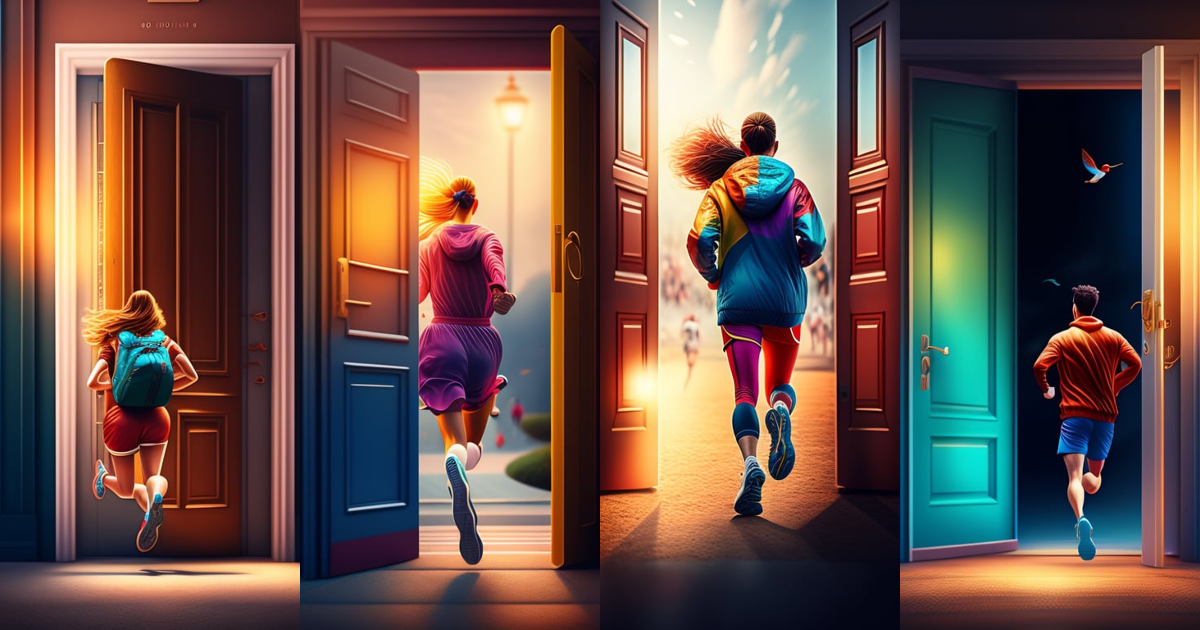 Lexica - A person running for a door, Panic, urgency, love, together ...