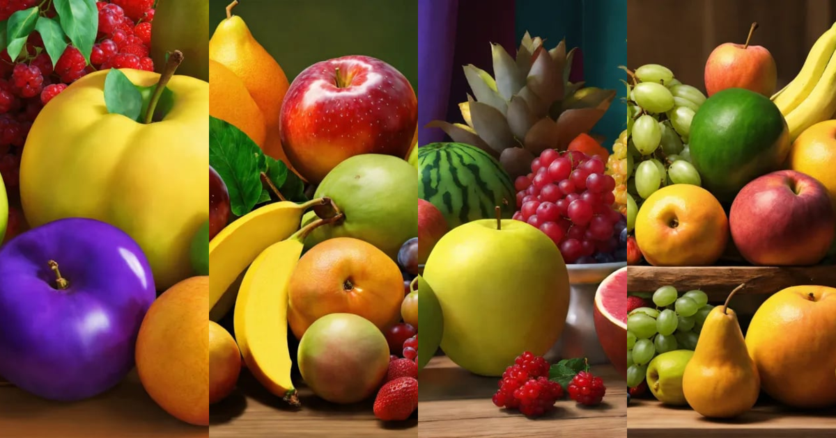 Lexica - Many different fruits on the table, many colors, forms, shapes ...