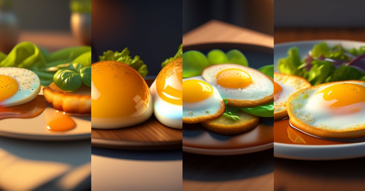 Lexica - 2 fried eggs on a plate with salad, modern, flat lighting, highly detailed, digital ...