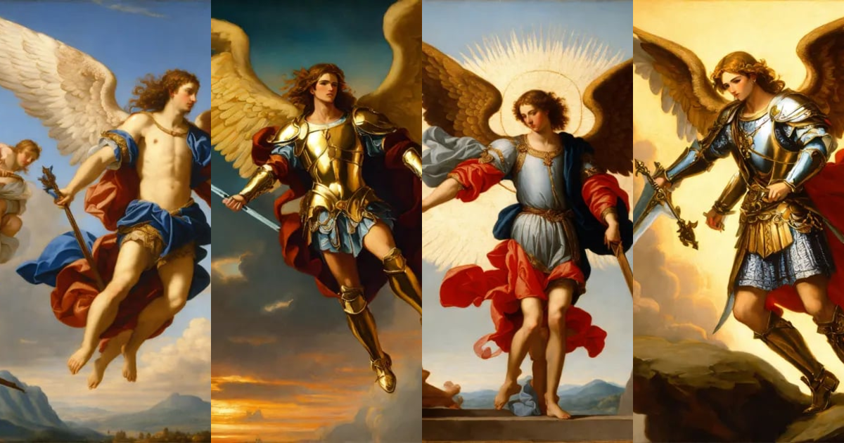 Lexica - Renaissance oil painting of arch angel saint michael descending