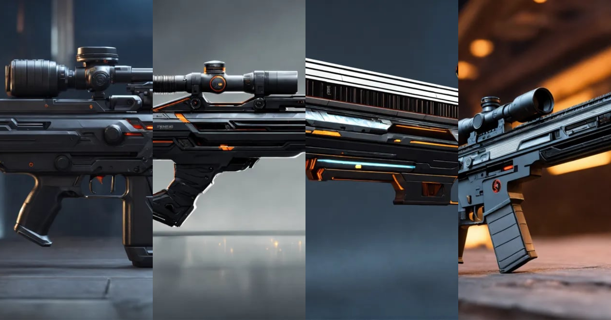 Lexica - Side view of a black sci fi energy rifle, HD, ultra detailed