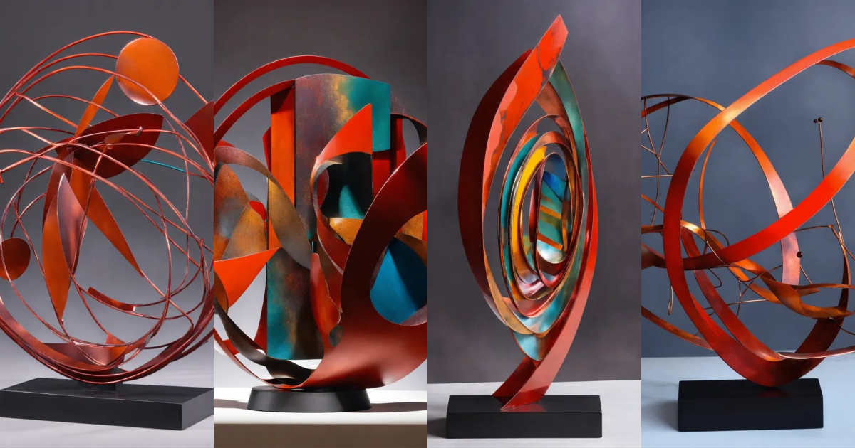 Lexica - Unique metal abstract tabletop sculpture, vermilion metal ...