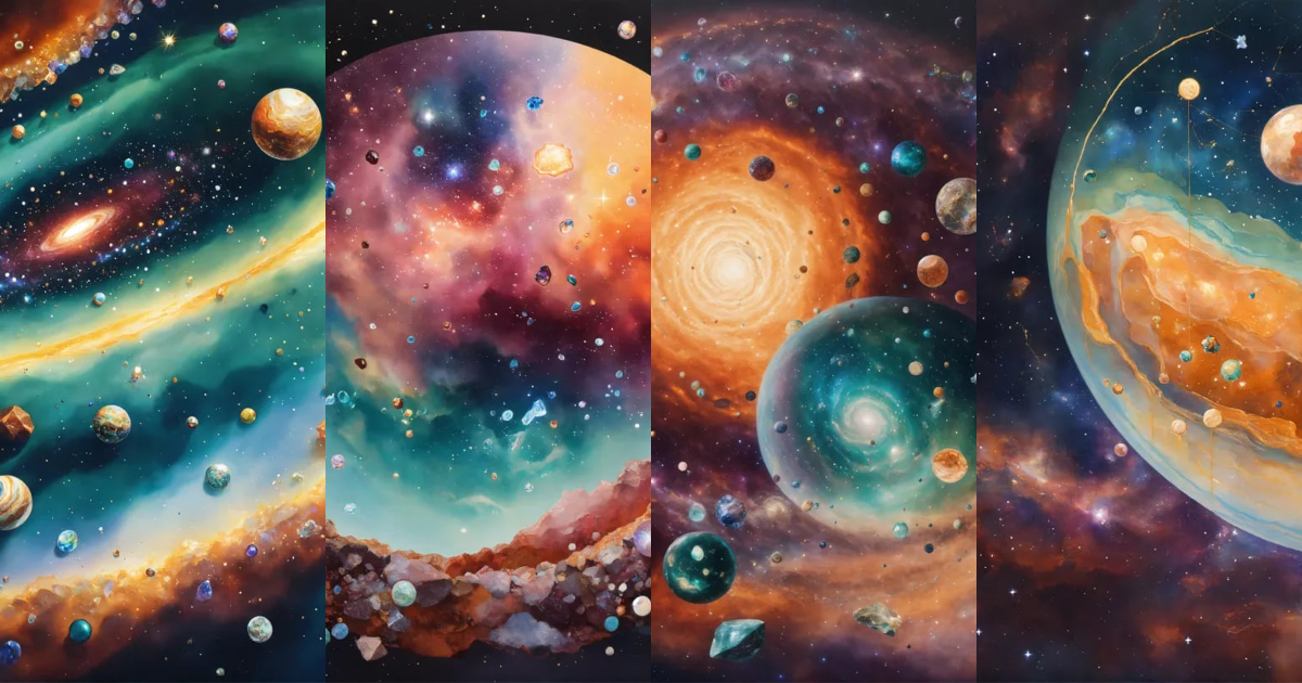 Lexica - A minimalist painting of a galactic tableau where planets and ...