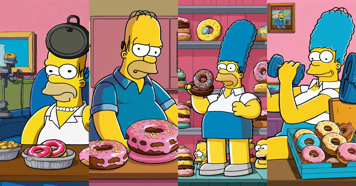 Lexica - Homer simpson frowning and looking at Marge. Marge is holding ...