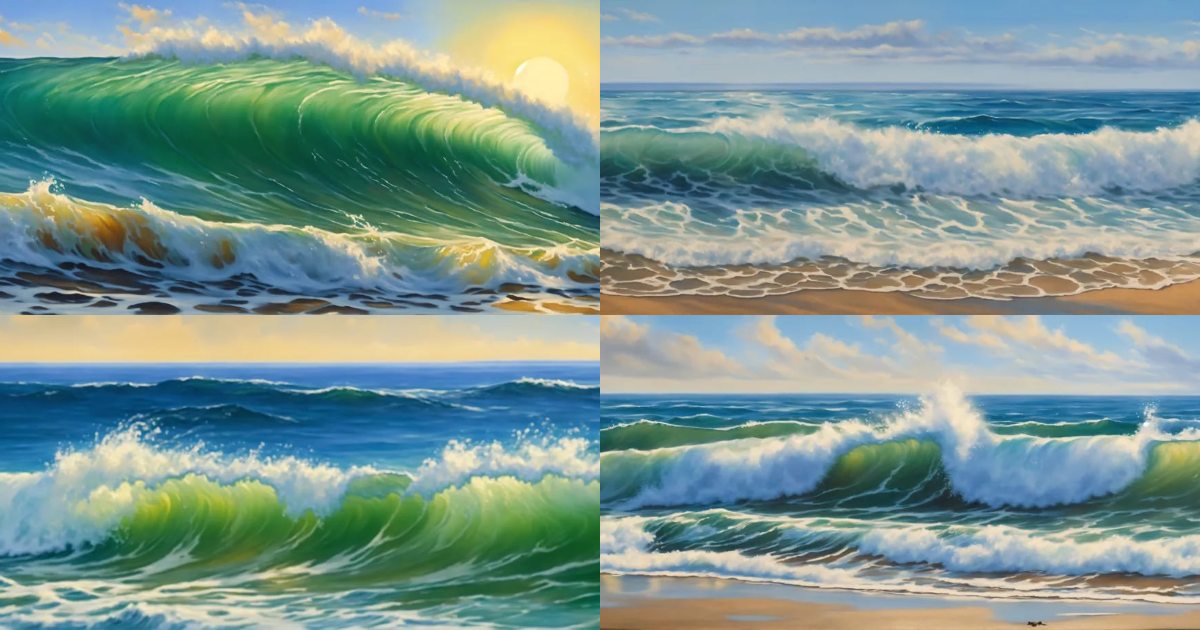 Lexica - Seascape A panoramic format oil painting of a long sea wave ...