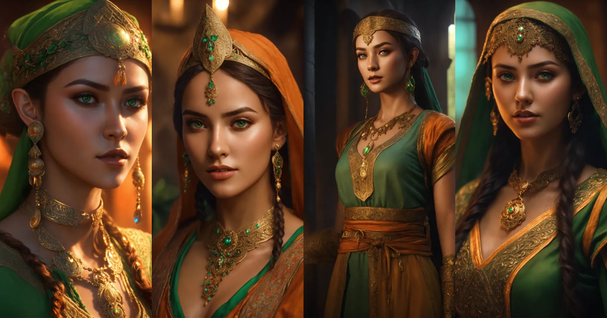 Lexica - Tamerlane female elf in medieval style, turkish clothes, green ...