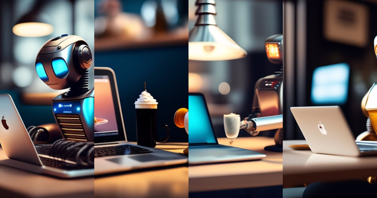 Lexica - Robot working in a cafe on macbook