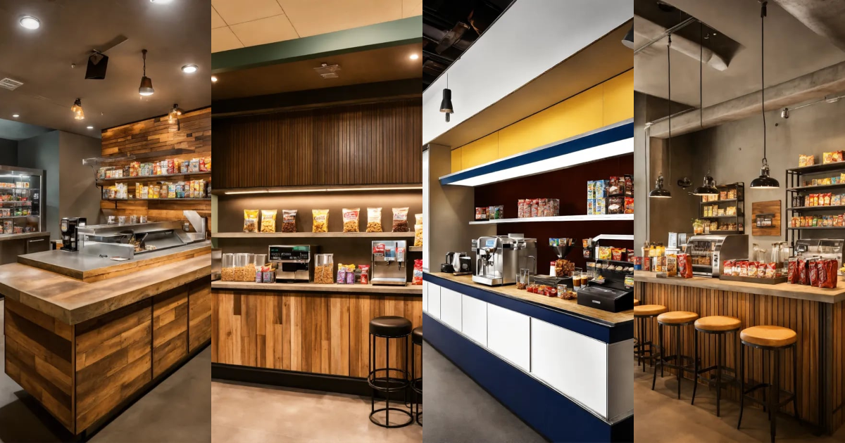 Lexica - A self serve breakroom snack bar with snacks on an easy to reach shelf for employees to ...