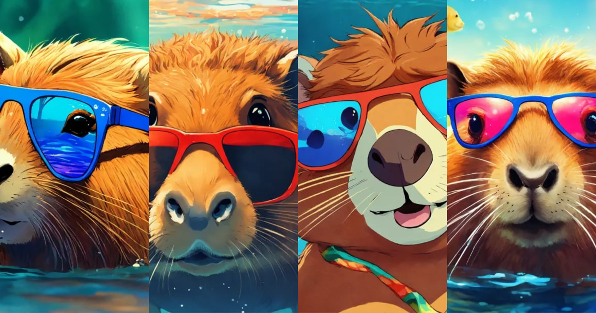 Lexica - Cute, capybara swimming with sunglasses, colourful, kawai ...