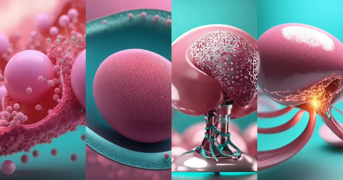 Lexica - A 3D render pink healthy ovary female system on a desaturated ...