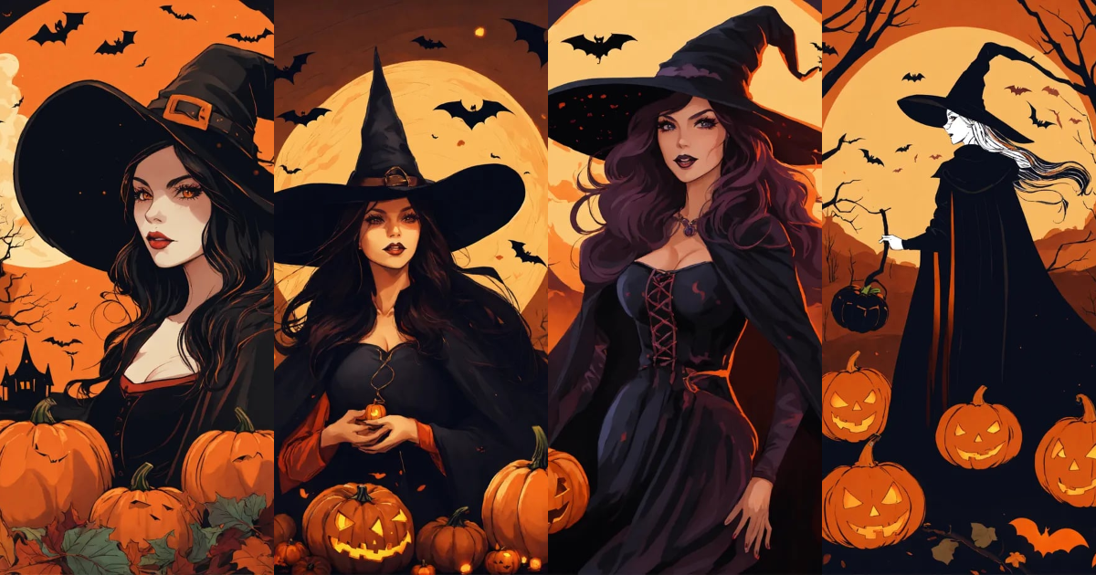 Lexica - The colors of Halloween. Witch wearing a witches black hat and ...
