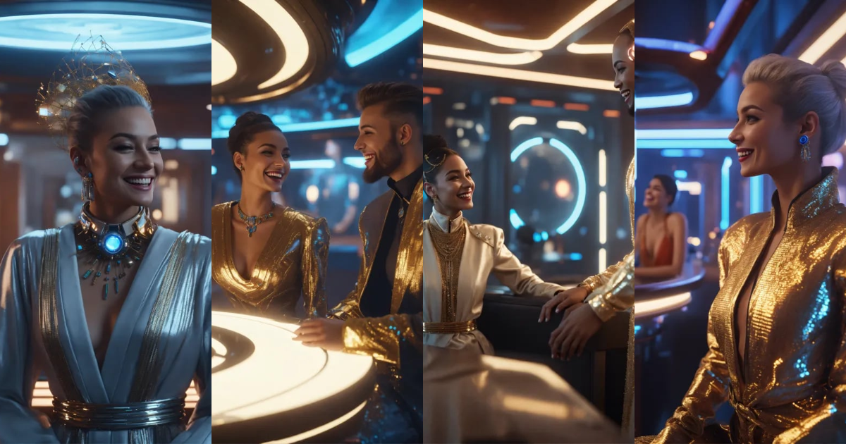 Lexica - Zoom out from an alluring humanoid wearing a fancy space robe ...