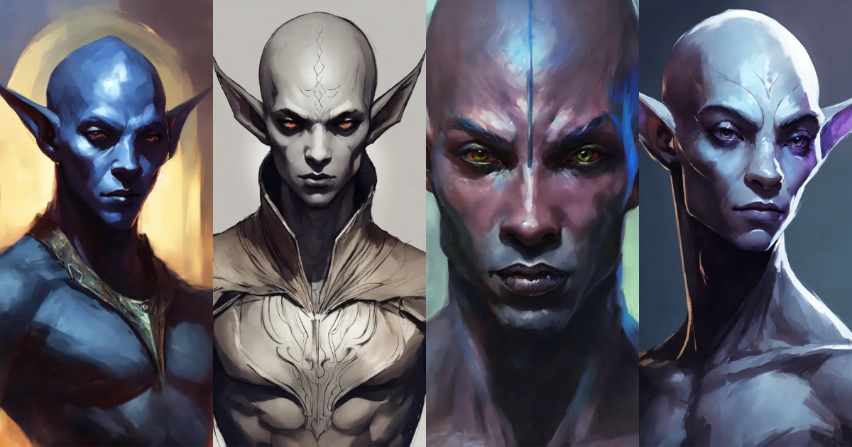 Lexica - Sketch portrait of a drow alien male, hairless, earless ...