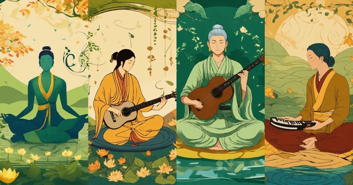 Lexica - A musician meditating in a Japanese wave of zen with green ...