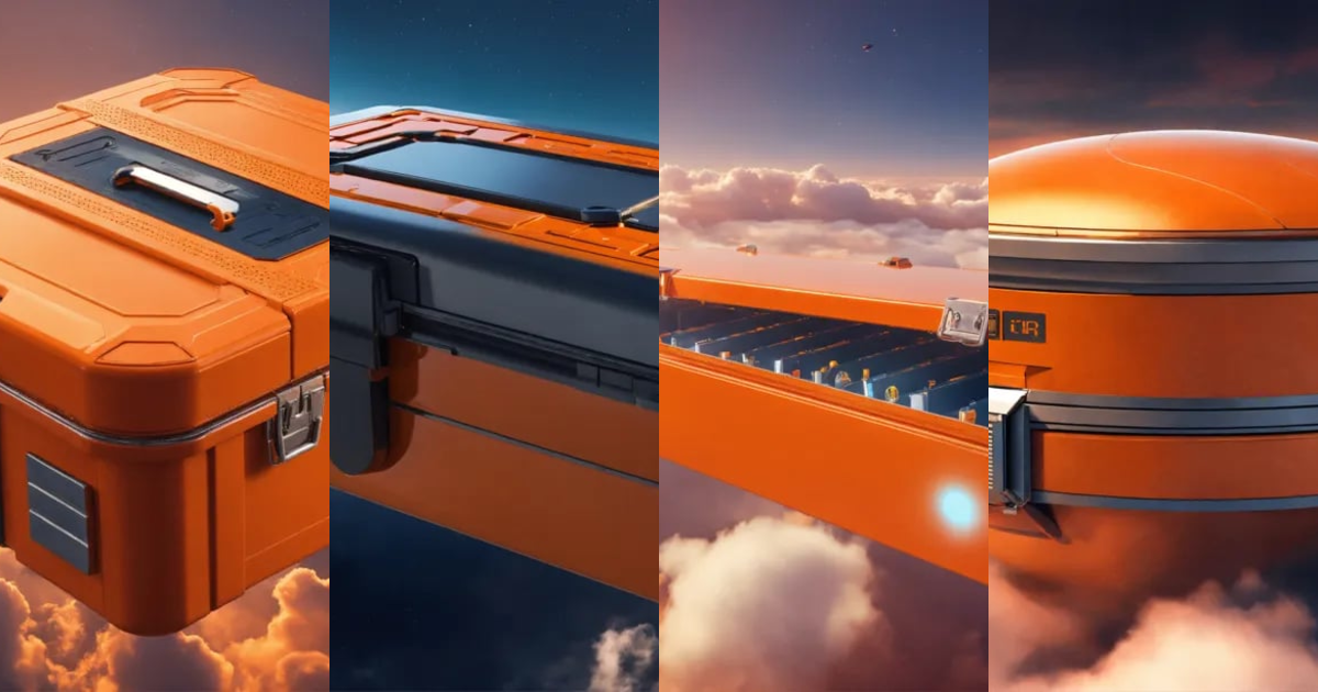 Lexica - Magic tool box, modern, futuristic, orange color, flying over ...