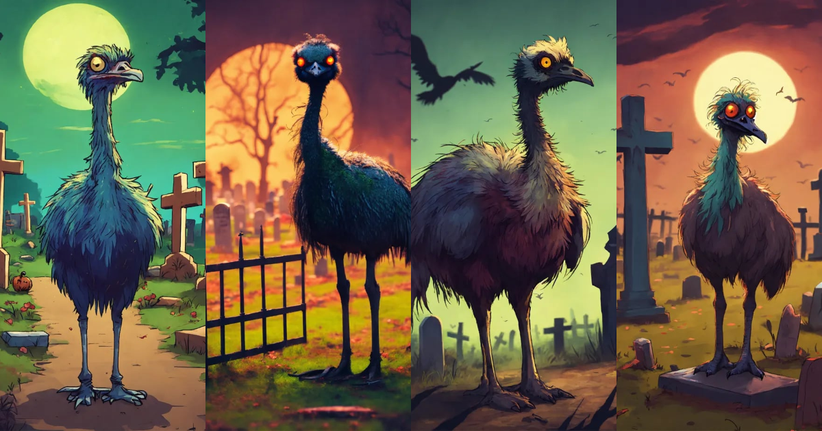 Lexica - Creeepy zombie Emu in a graveyard