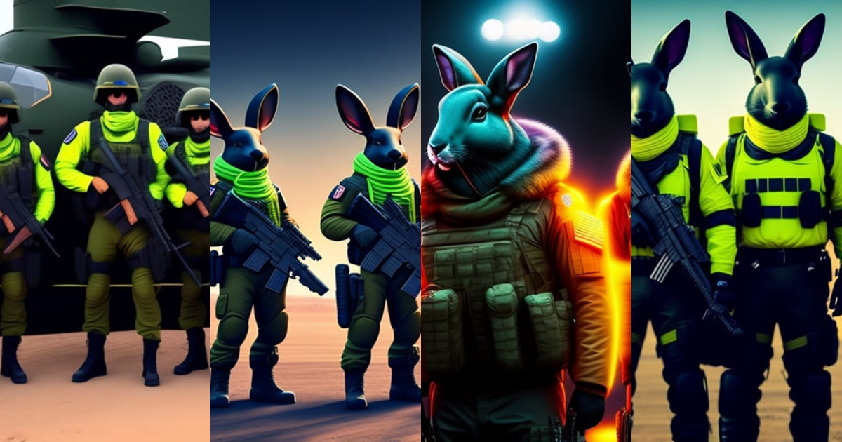 Lexica - Five neon rabbits, of special forces, dressed in bulletproof ...