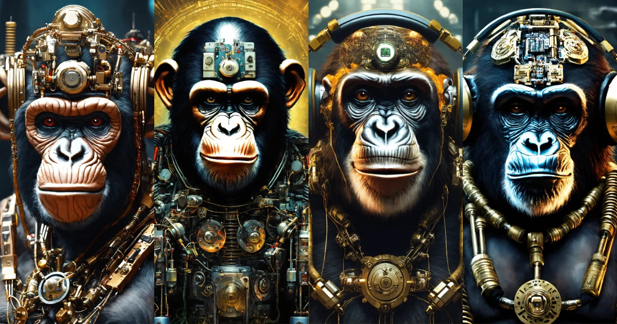 Lexica - Evil demonic genius chimpanzee wearing a cybernetic brain ...