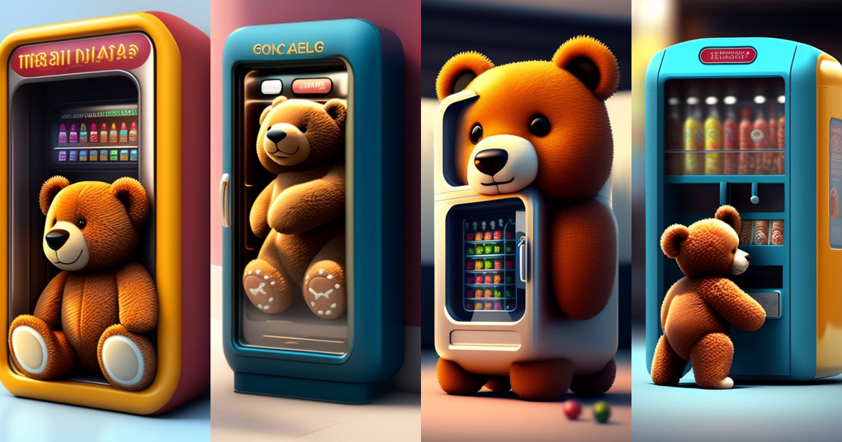 Lexica - A Teddy bear vending machine, cute. Concept art illustration