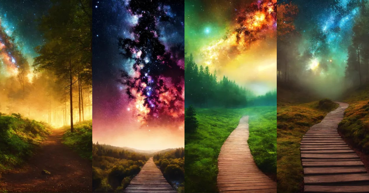 Lexica - Subconscious, landscape, forest, path, galaxy, universe