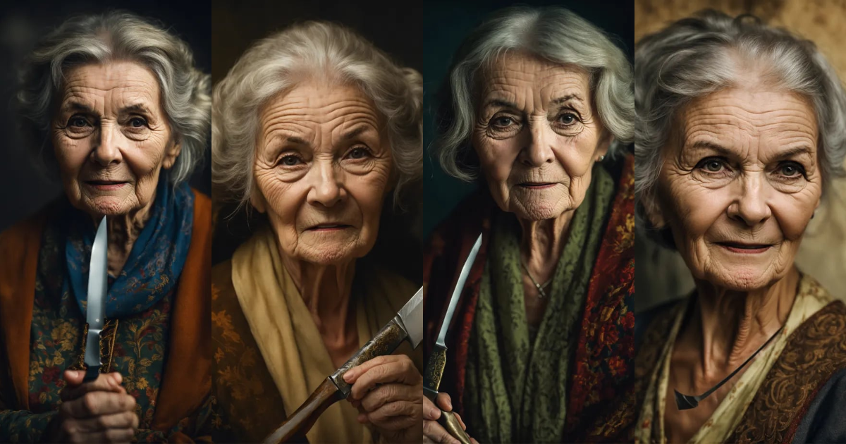 Lexica - An old woman in her 60s of European appearance with a devious ...