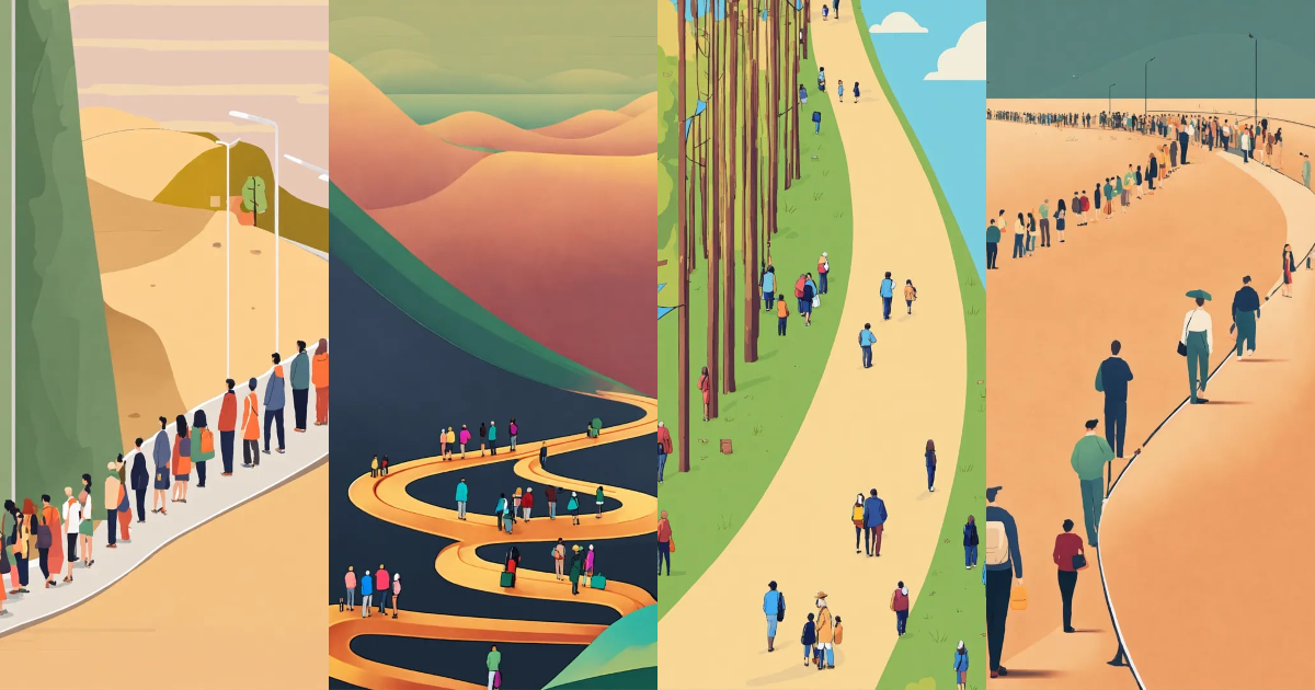 Lexica - People waiting in long line that curves and disappears into ...