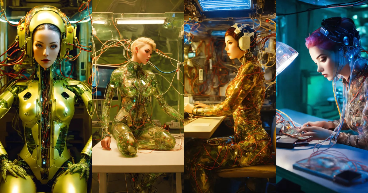 Lexica - Body portrait Photography, in an army spaceship full of cables ...