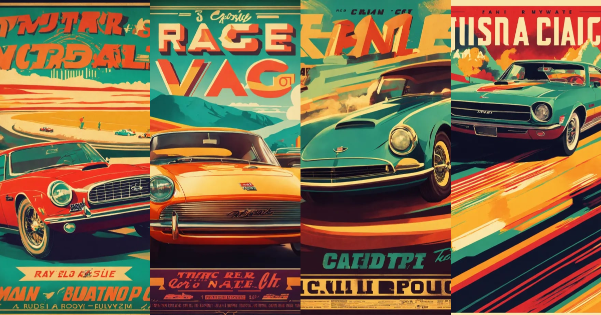 Lexica - A retro-style poster showcasing a classic car race, with ...