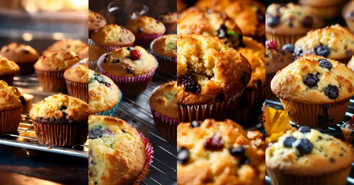 Lexica - Muffins of all kinds fresh from the oven steam rising ...
