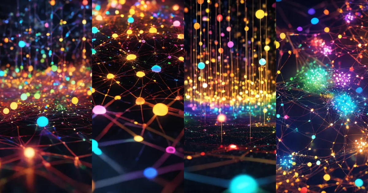 Lexica - Many colored dots glow as they are connected in a intricate ...