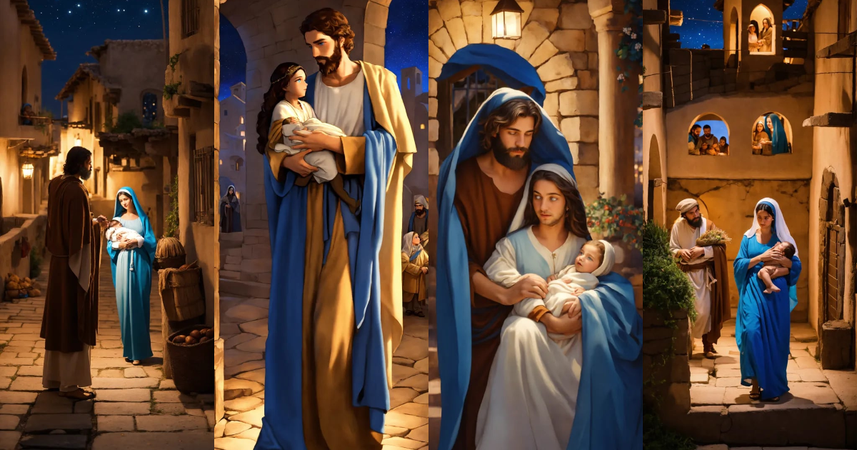 Lexica - Nativity scene. at night. saint Joseph on front and the virgin ...