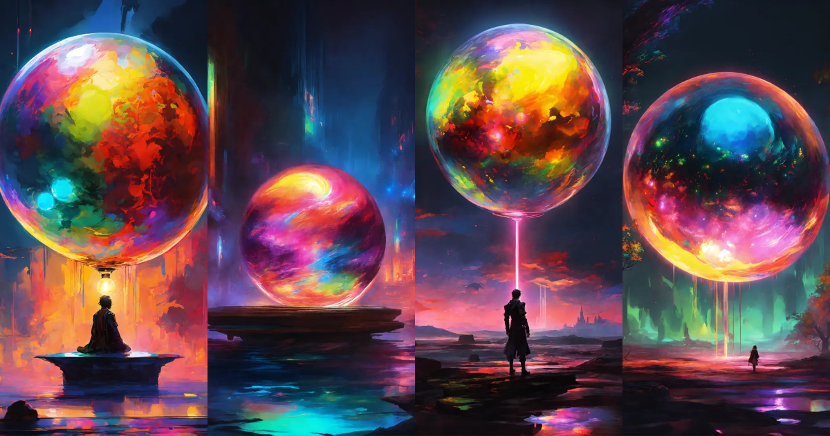 Lexica - A floating multicolored light orb, representing the human soul. In dark fantasy, neon ...