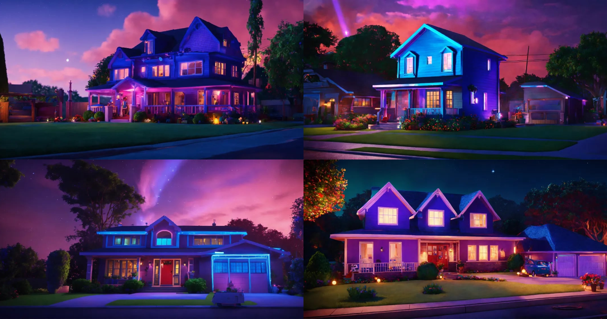 Lexica - CGI! Pixar style 80's home exterior. house party. no people ...