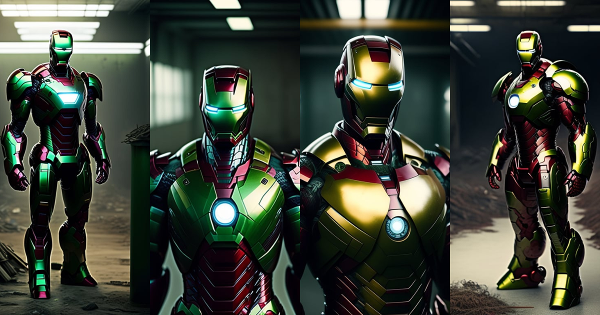 Lexica - Iron man armour destroyed in a cold green abandoned laboratory ...