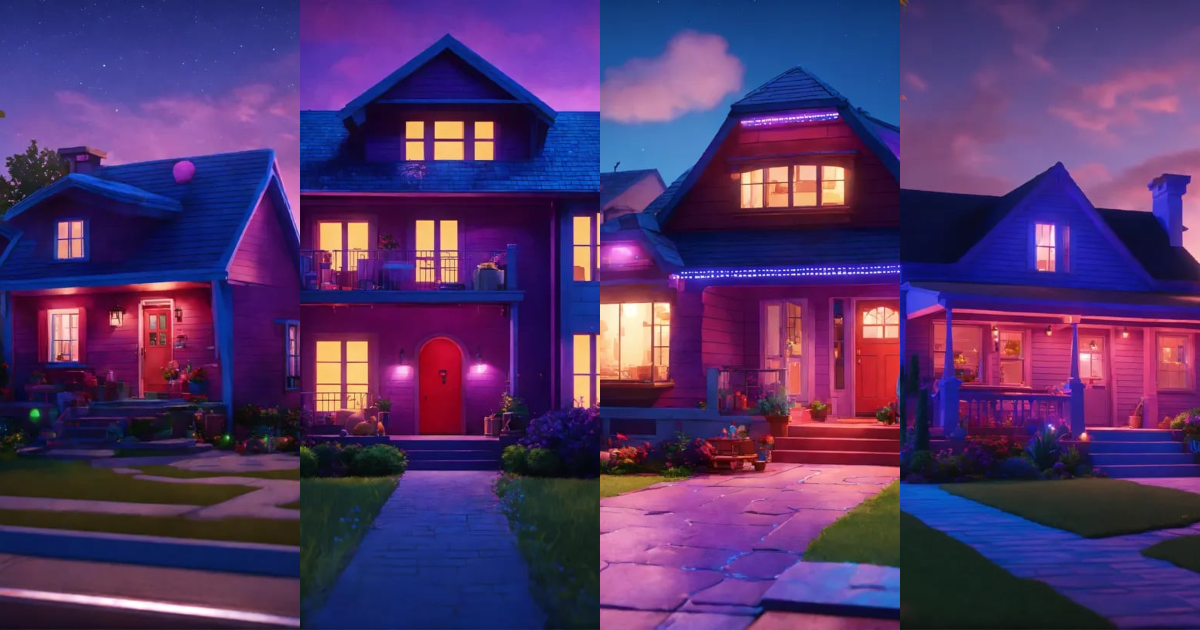 Lexica - CGI! Pixar style 80's home exterior. house party. no people ...