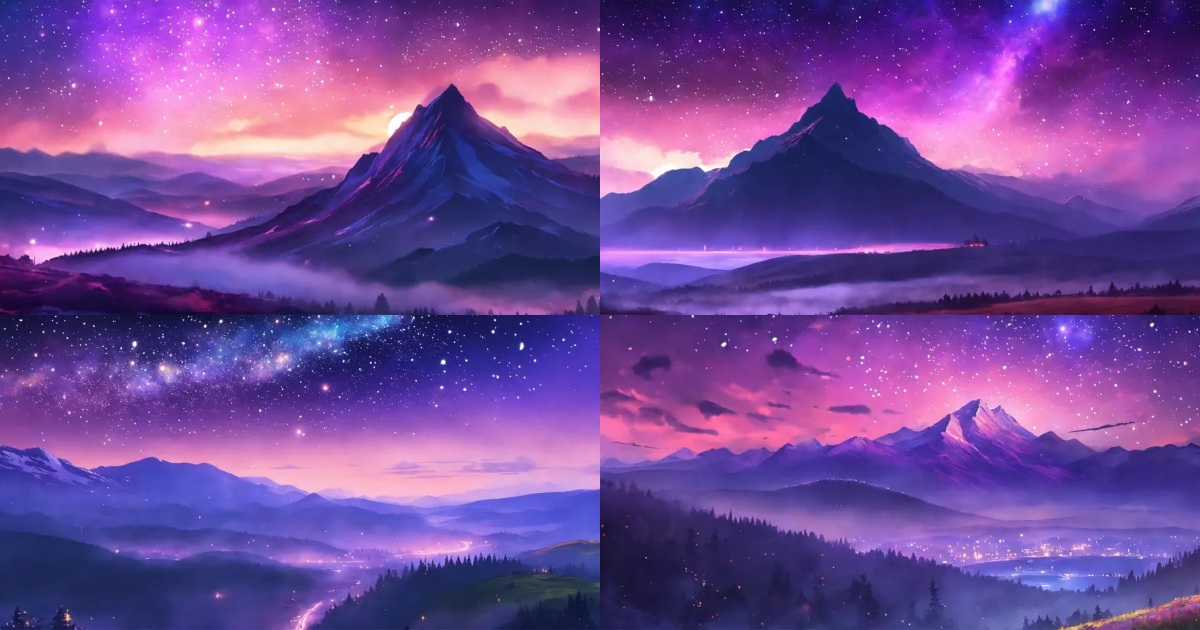 Lexica - Beautiful purple starry night, concept art, 8k, fog, mountain ...