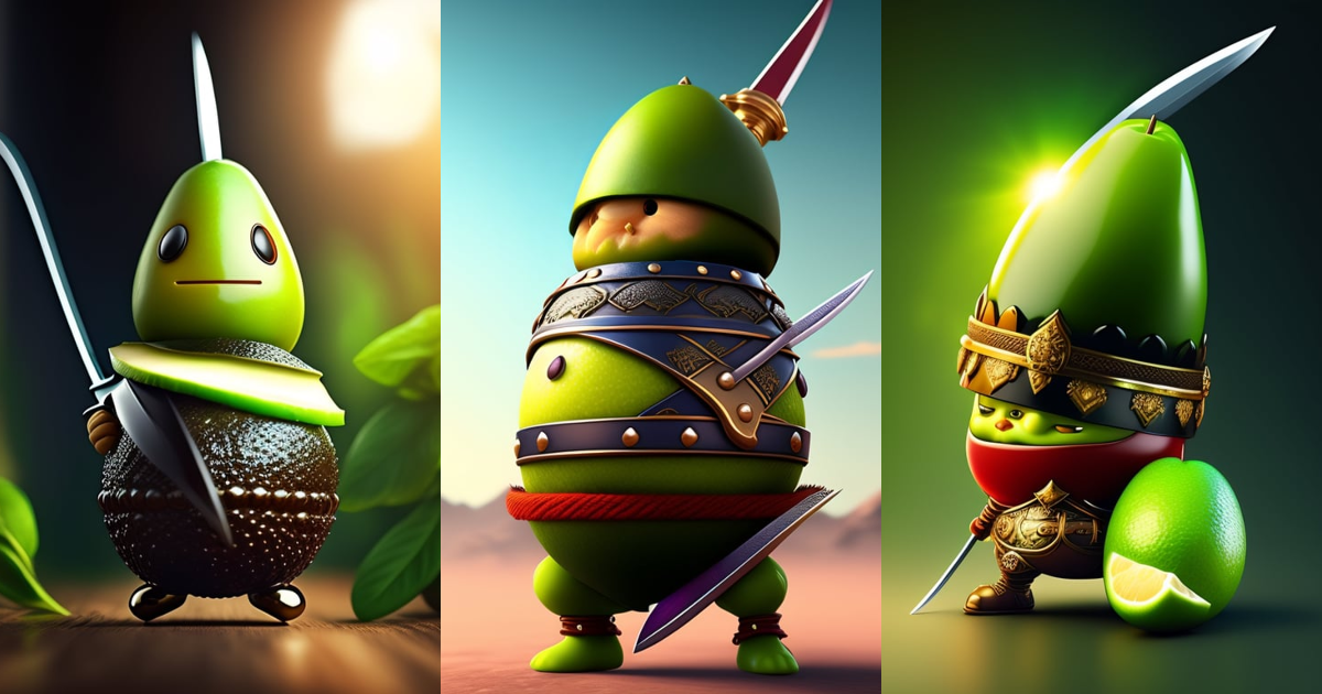 Lexica - Avocado the warrior with a sword