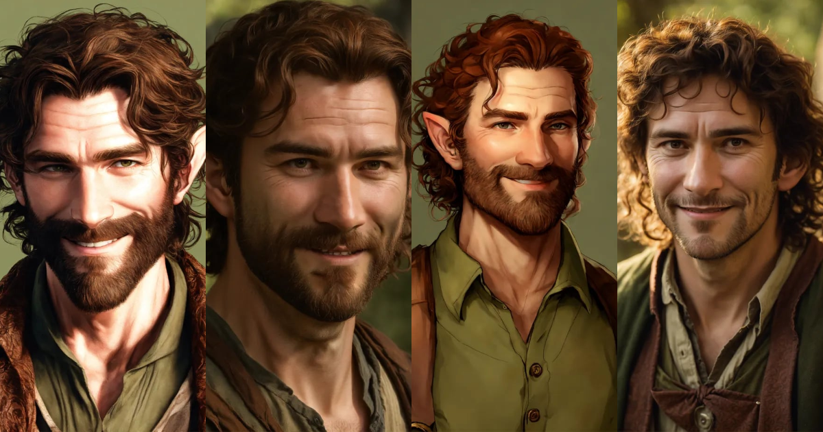 Lexica - A thin and wiry male hobbit, 40 years old, with a chiseled jaw ...