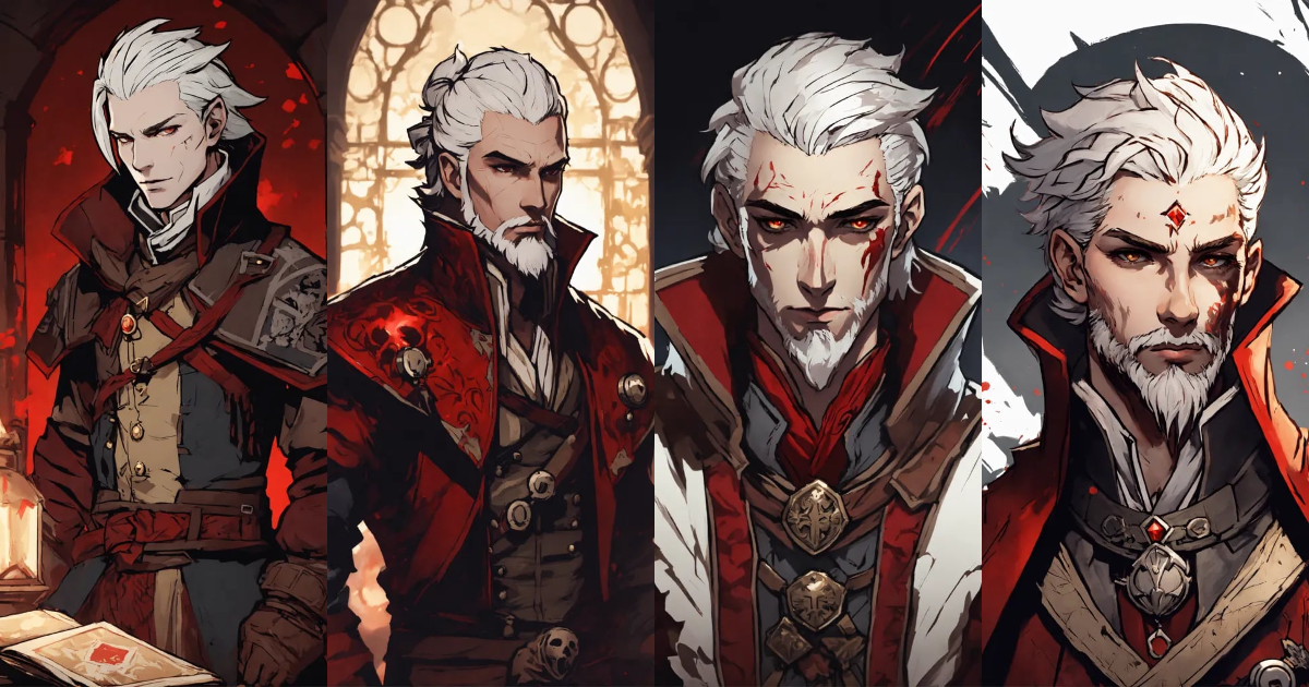 Lexica - A pale male, thin face, paper white skin, white hair with red ...