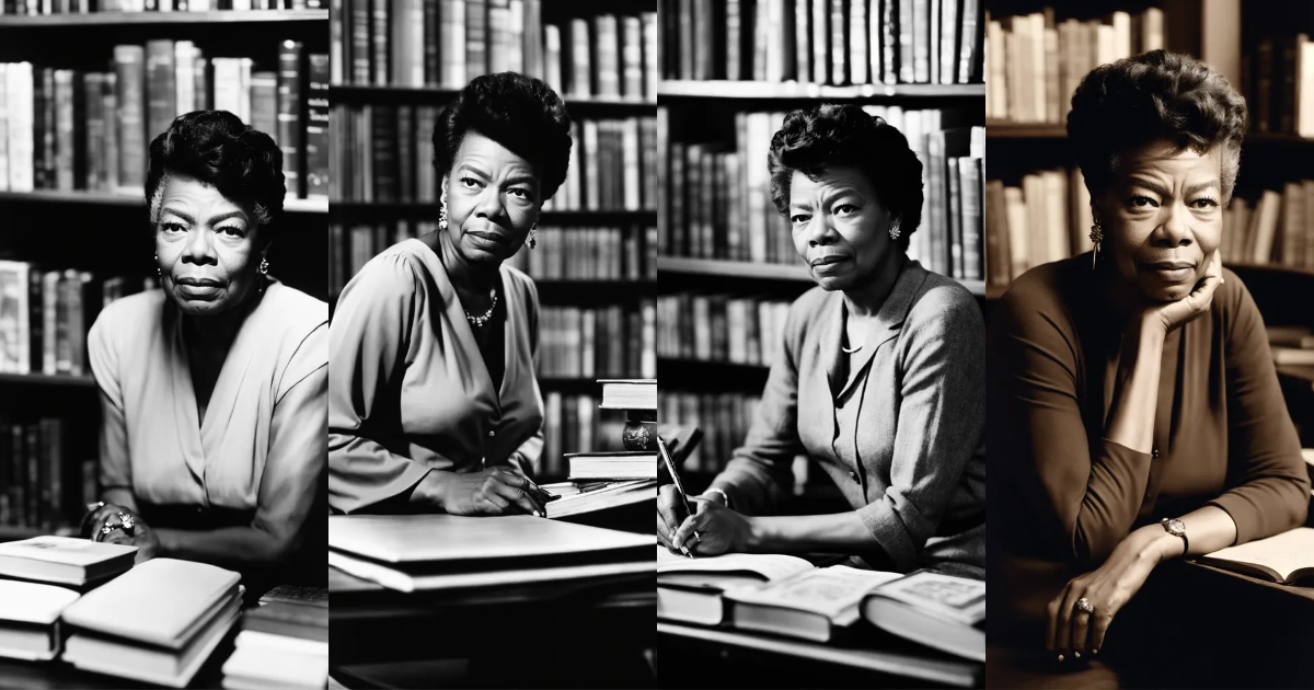 Lexica - An iconic black-and-white photograph of Maya Angelou, captured ...