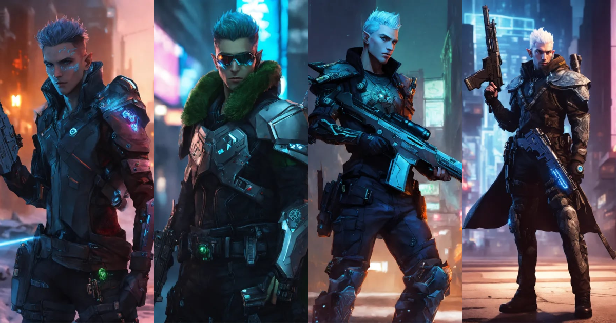 Lexica - Ice elf, cyberpunk, male, enforcer, has a gun