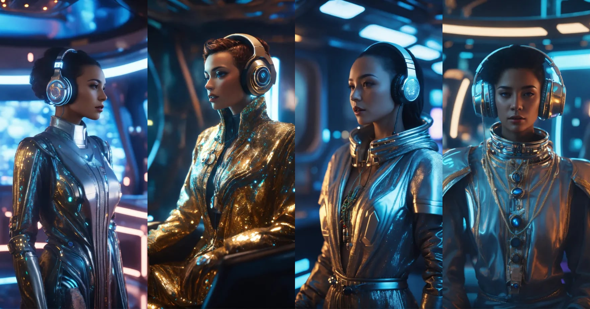 Lexica - Zoom out from a mixed humanoid, wearing a fancy space robe ...