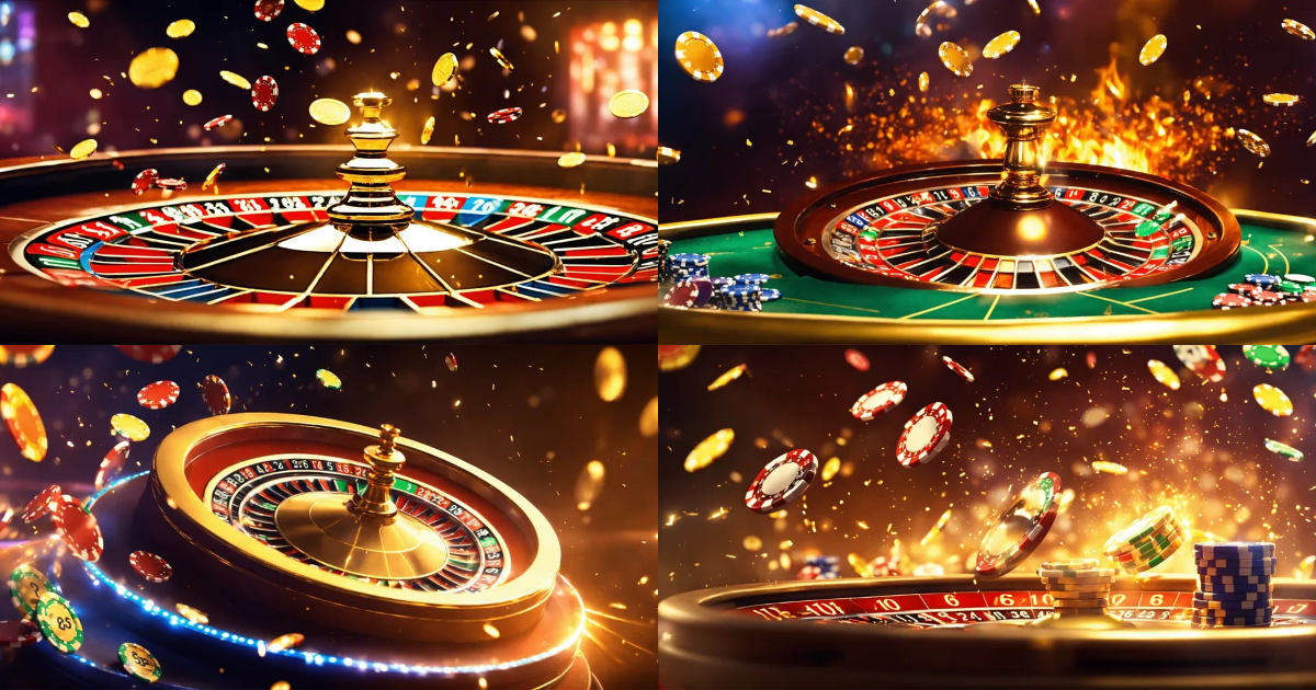 Lexica - Gold roulette table, poker chips flying in the air, flame ...