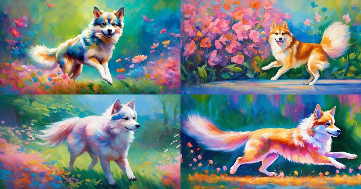 Lexica - In this vibrant painting, a graceful Pomsky is captured in ...