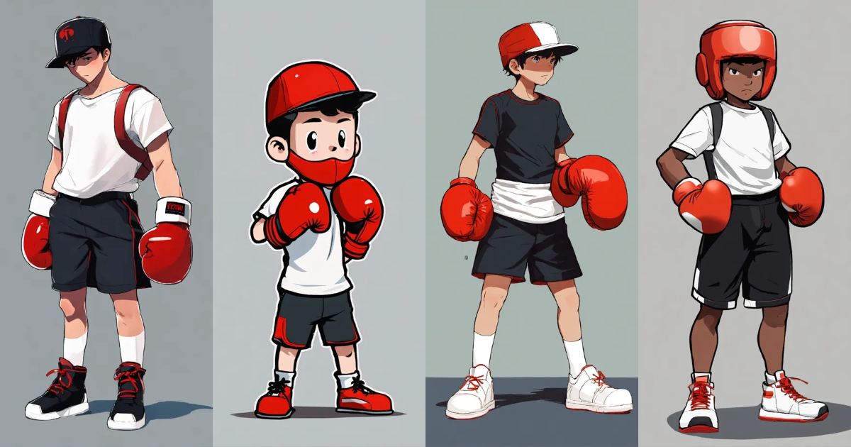 Lexica - Young cartoon boy, logo, minimalistic, with red boxing gloves ...
