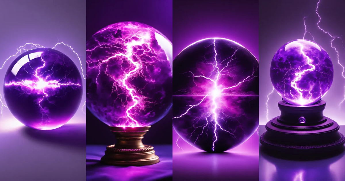 Lexica - Purple magic lightning orb on white background