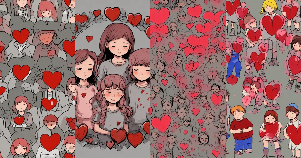Lexica - Please generate a drawing of a big group of sad children and ...