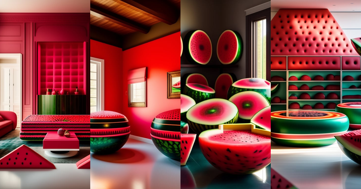 Lexica - A room full of watermelon furniture, watermelon decorations ...