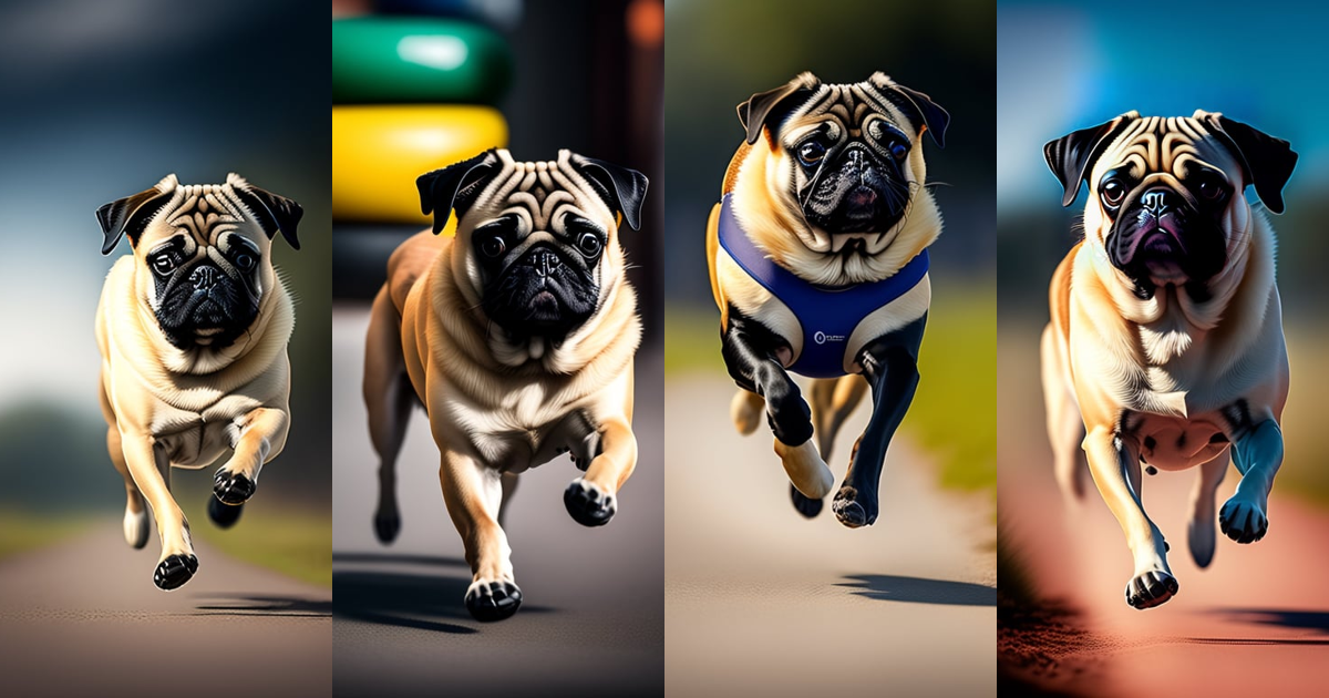 Lexica - The same pug is running into his CrossFit class late as usual ...